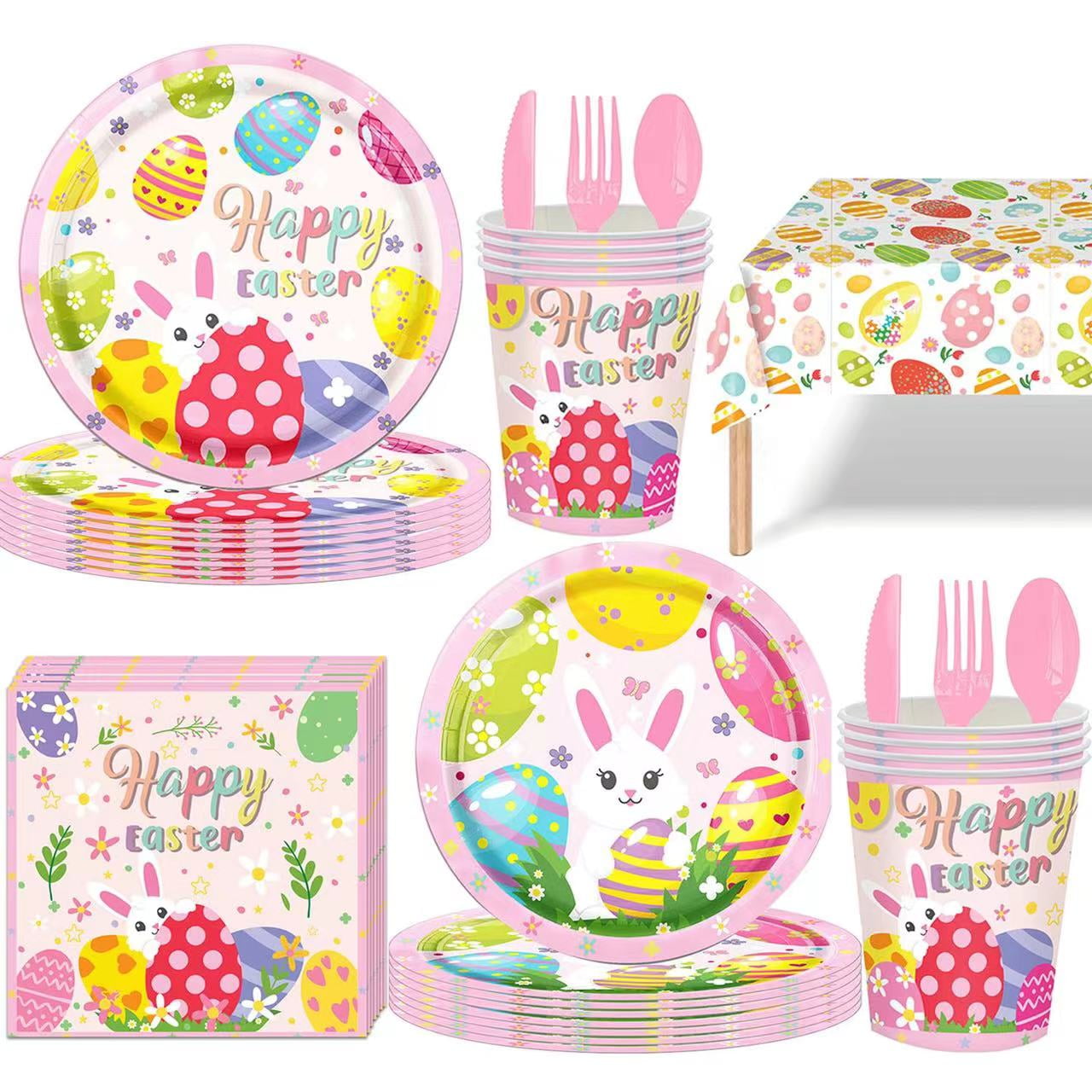 Easter Bunny Party Dinnerware Set, Disposable Paper Plates, Cups ...