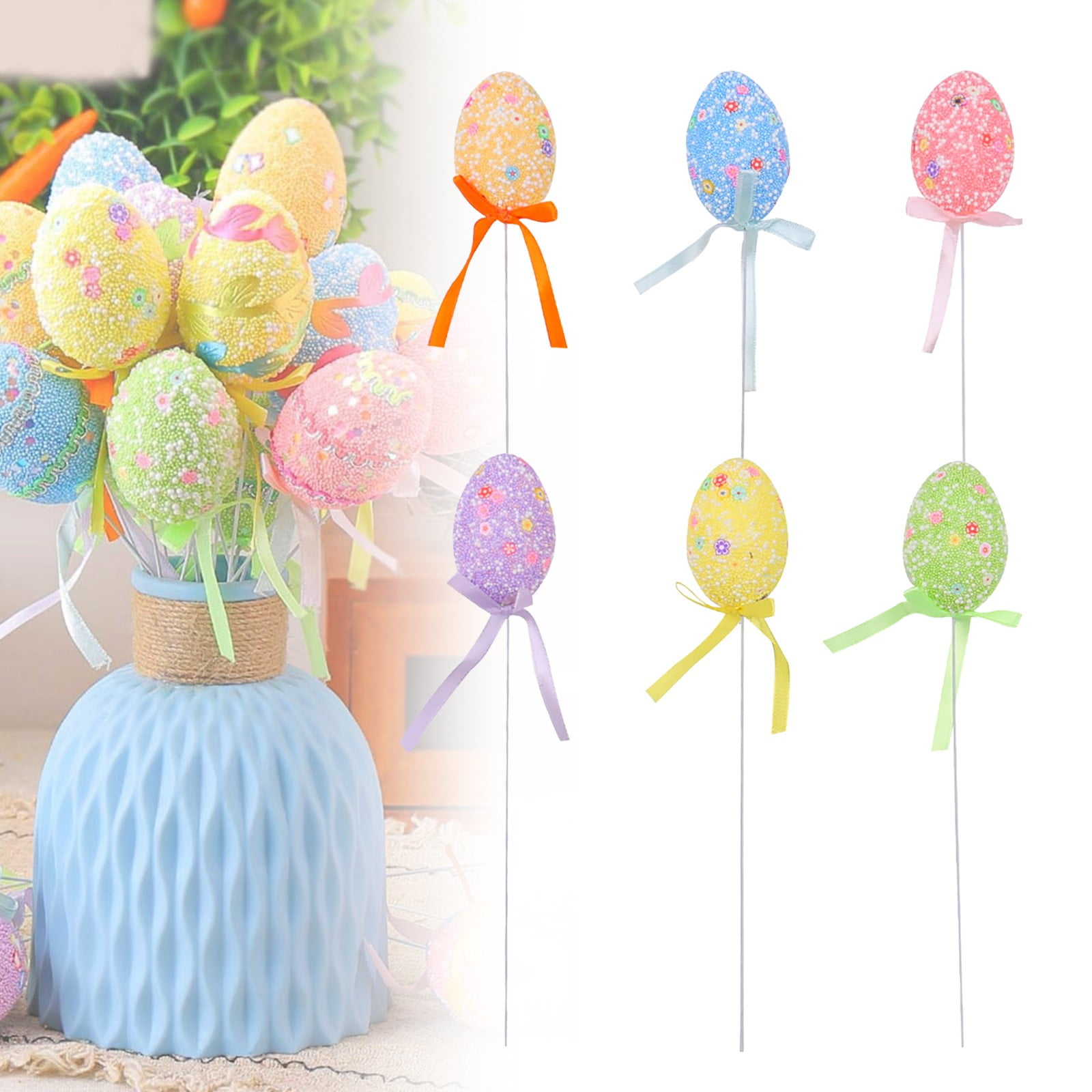 Easter Party Toppers 6PCS Easter Eggs Picks For Vase Filler Artificial ...