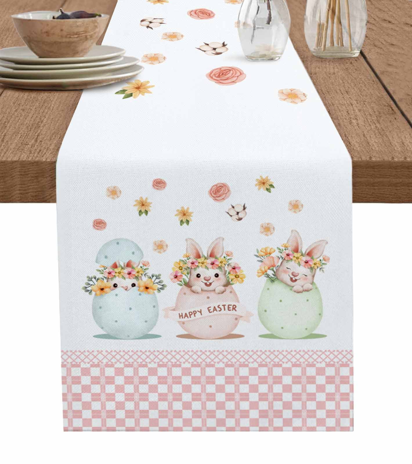Easter Peach Blossom Egg Fruit Spring Wood Grain Table Runner ration ...