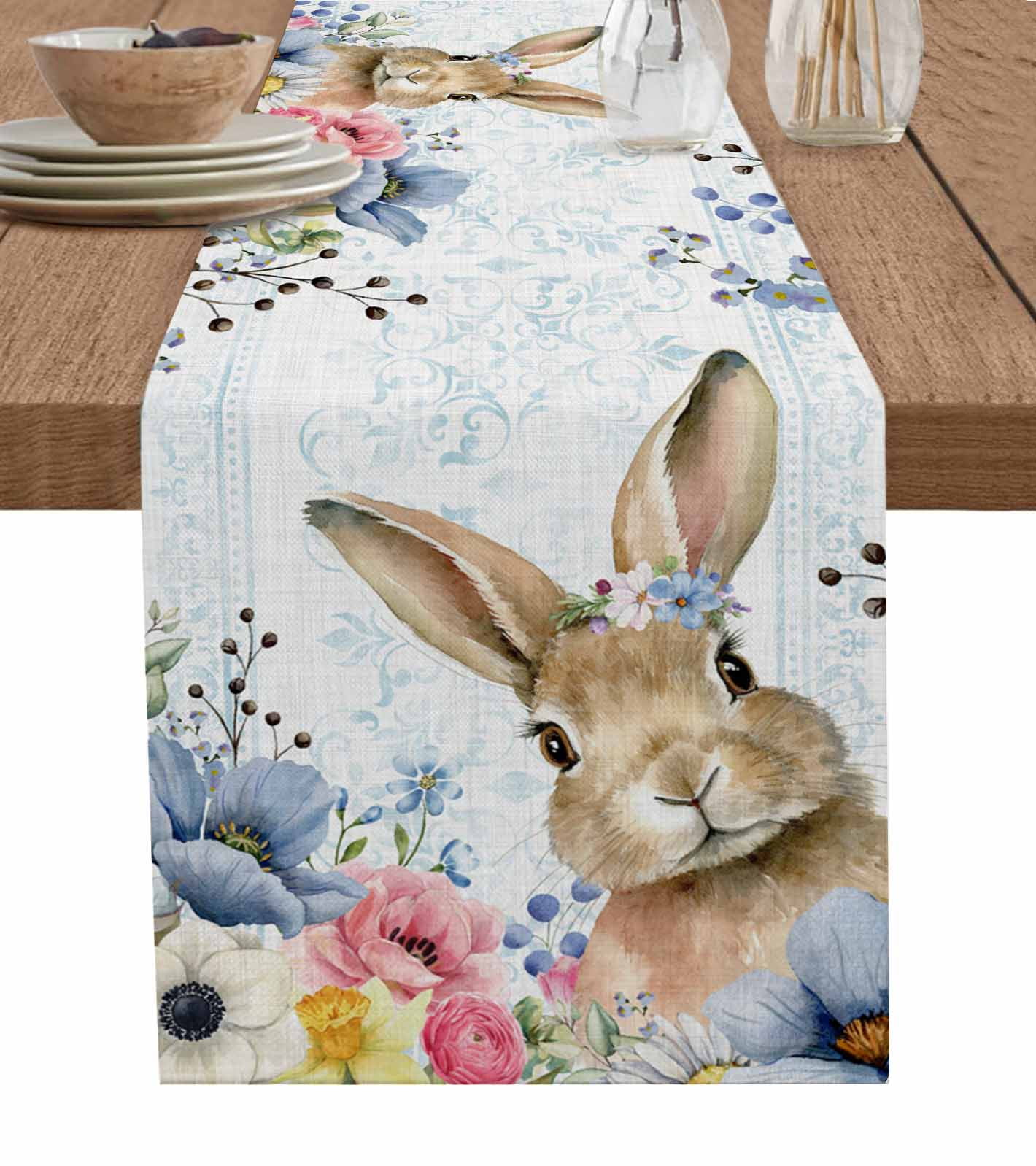 Easter Peach Blossom Egg Fruit Spring Wood Grain Table Runner ration ...