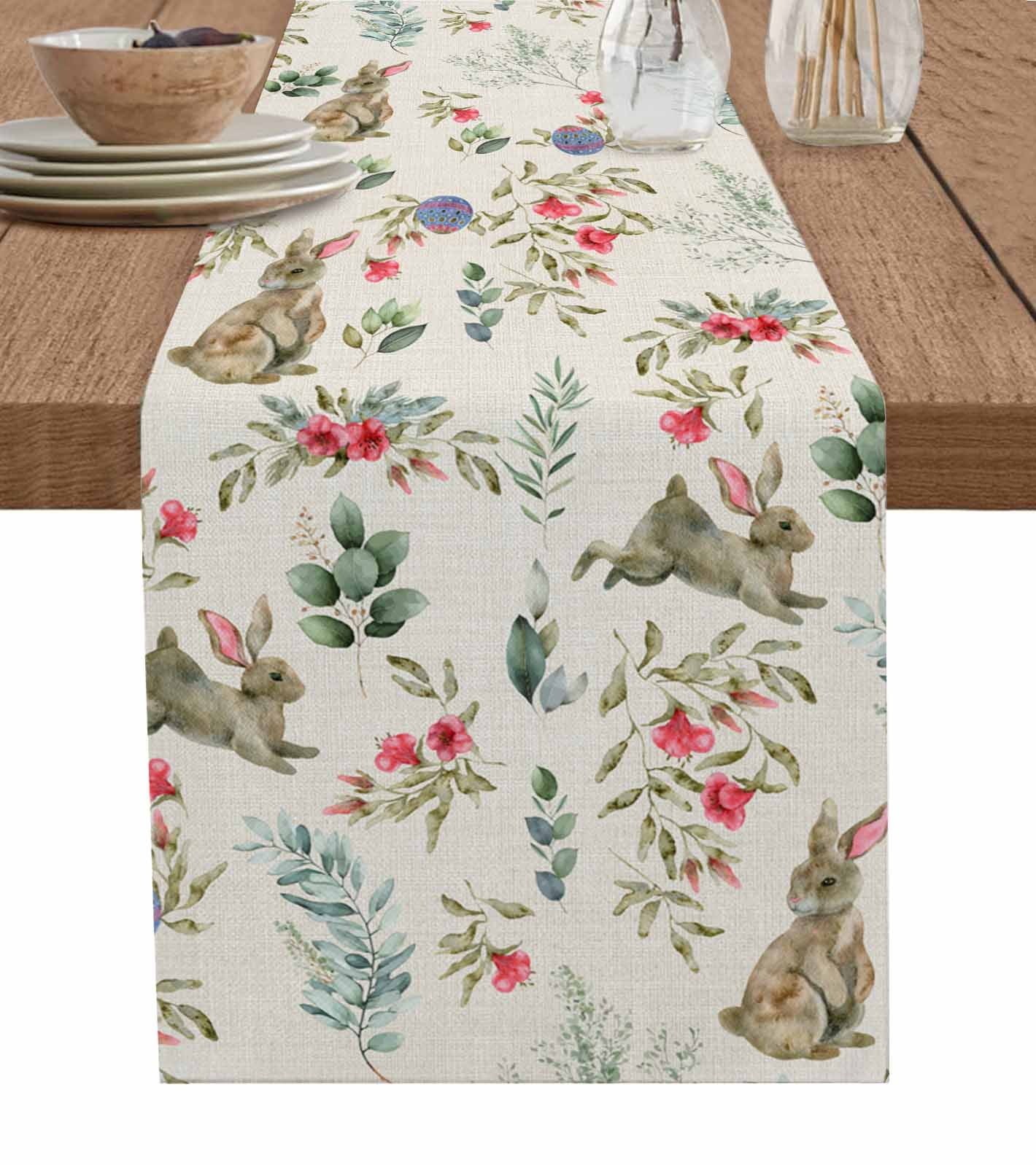 Easter Peach Blossom Egg Fruit Spring Wood Grain Table Runner ration ...