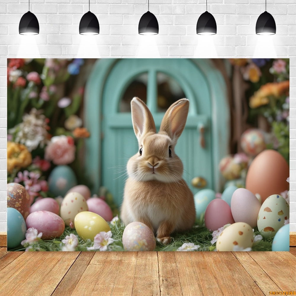 Easter Photography Backdrop Spring Gard Wood Door Rabbit Eggs Bunny ...