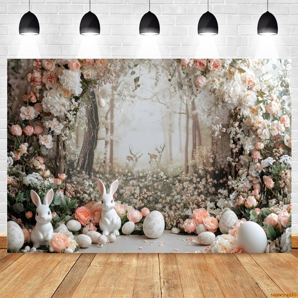 Easter Photography Backdrop Spring Gard Wood Door Rabbit Eggs Bunny ...