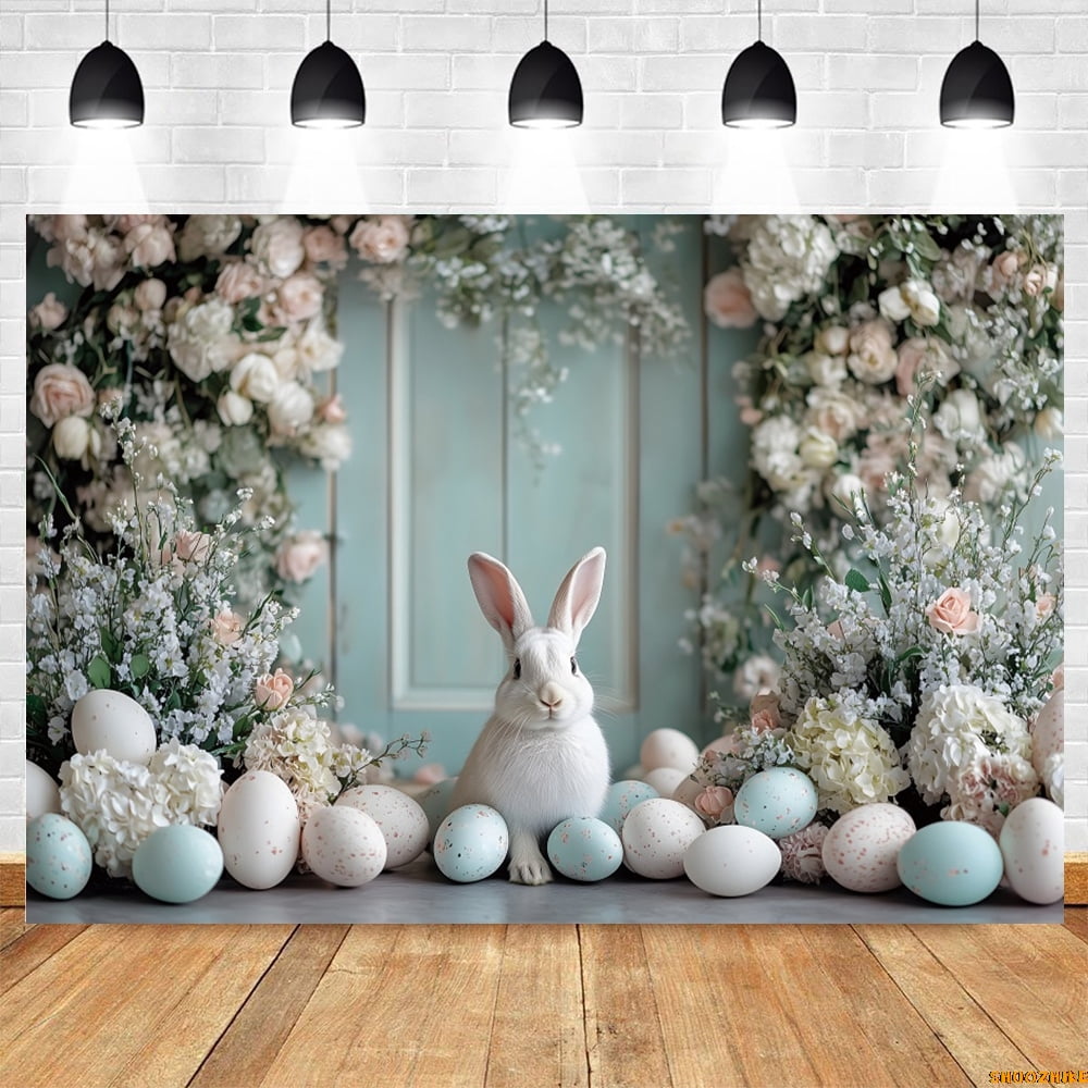 Easter Photography Backdrop Spring Gard Wood Door Rabbit Eggs Bunny ...