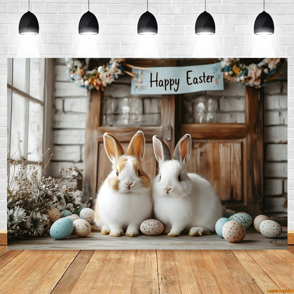 Easter Photography Backdrop Spring Gard Wood Door Rabbit Eggs Bunny ...