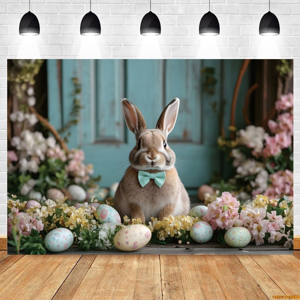 Easter Photography Backdrop Spring Gard Wood Door Rabbit Eggs Bunny ...