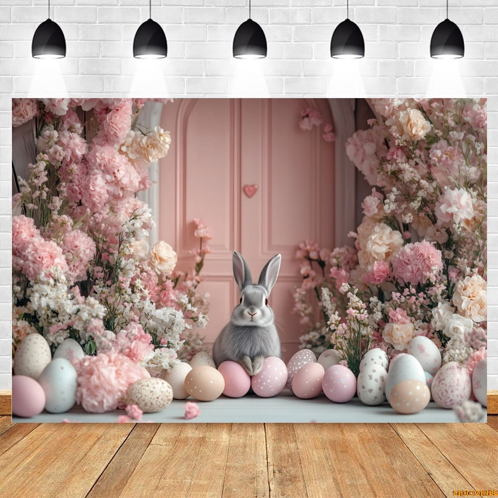 Easter Photography Backdrop Spring Gard Wood Door Rabbit Eggs Bunny ...
