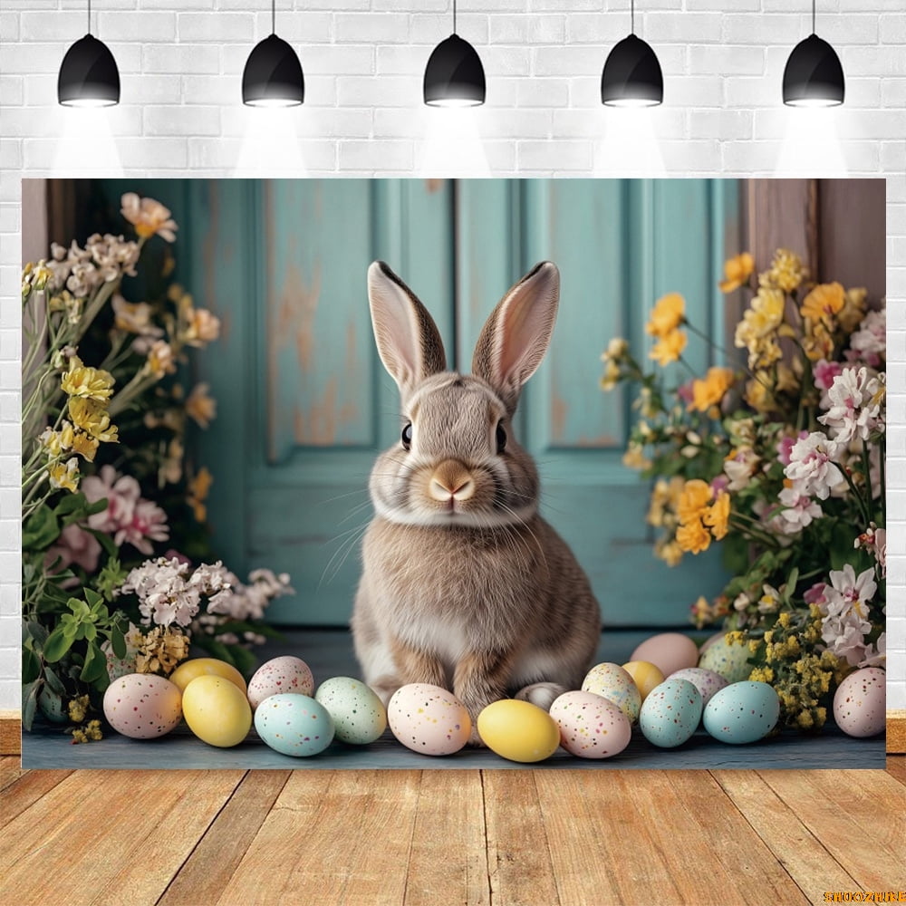 Easter Photography Backdrop Spring Gard Wood Door Rabbit Eggs Bunny ...