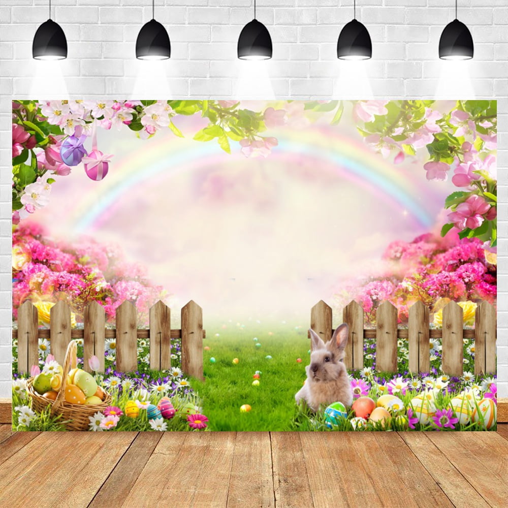 Easter Photography Backdrop Spring Garden Flower Stand Fence Colorful ...