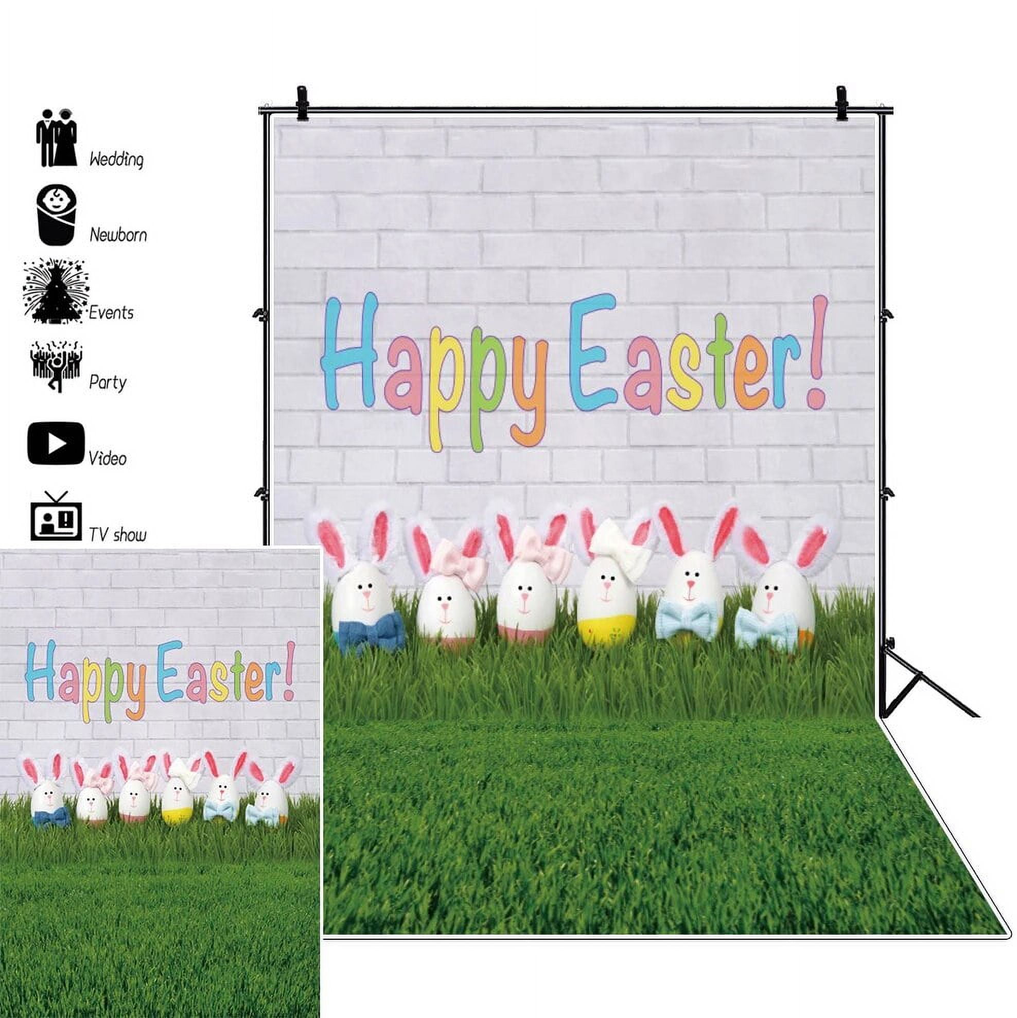 Easter Photography Backdrops 2024 New Spring Wooden Boardwalk Wall Flower Meadow Bunny Egg ...