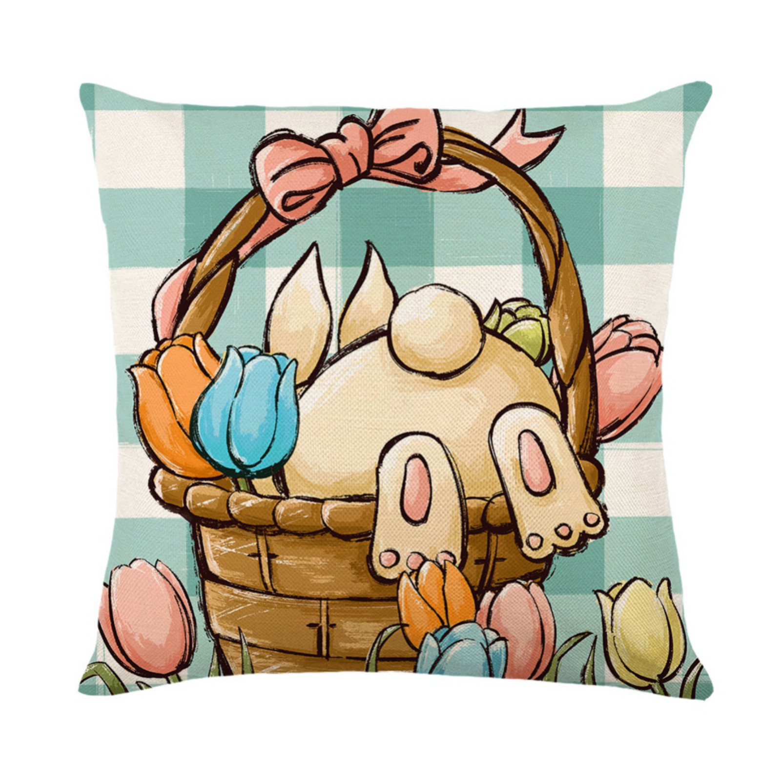 Easter Pillow Cover Watercolor Bunny Flower Eggs Cushion Cover Happy ...