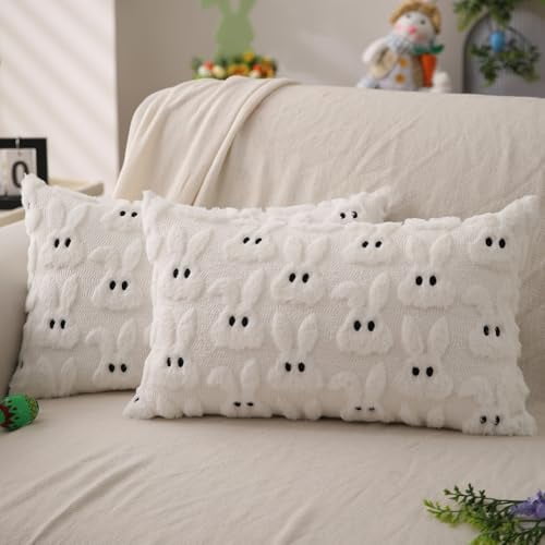 Easter Pillow Covers 12x20 inch Set of 2 Easter Decoration Cream White ...