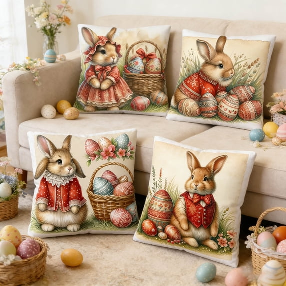 Easter Pillow Covers 16x16 Set of 4 Easter Eggs Decorations Stripe ...