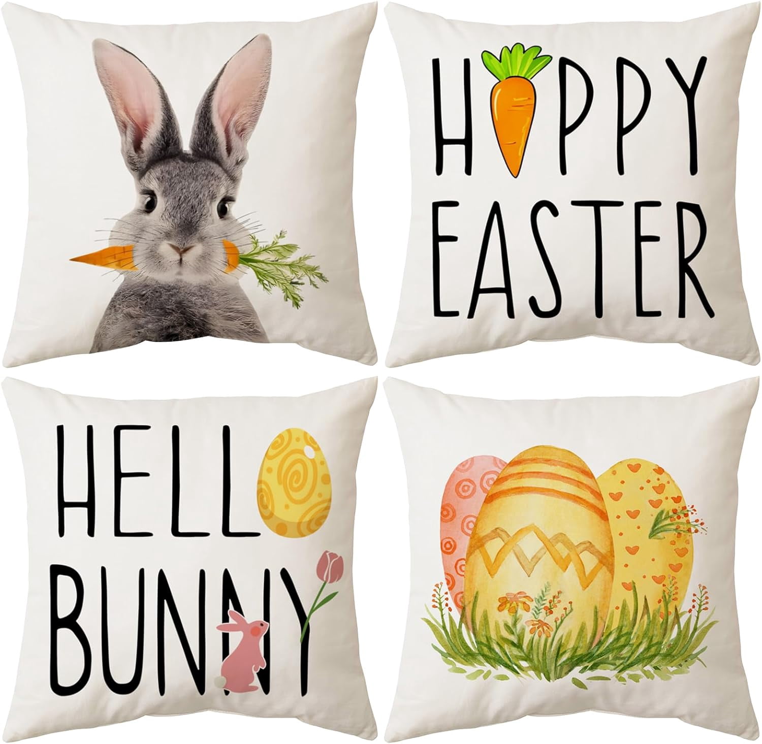 Easter Pillow Covers 18 * 18 Inch - Hello Bunny Decorative Throw Pillow ...
