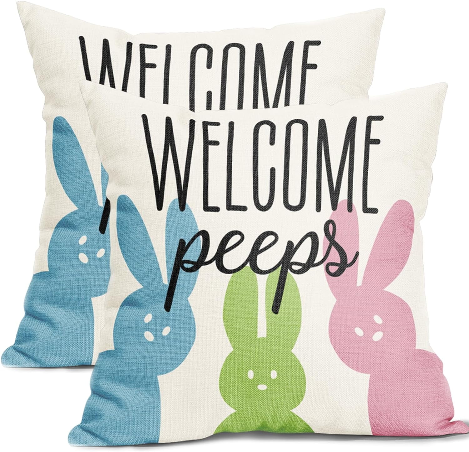 Easter Pillow Covers 18x18 Inch Set of 2 Colorful Bunny Welcome Peeps ...