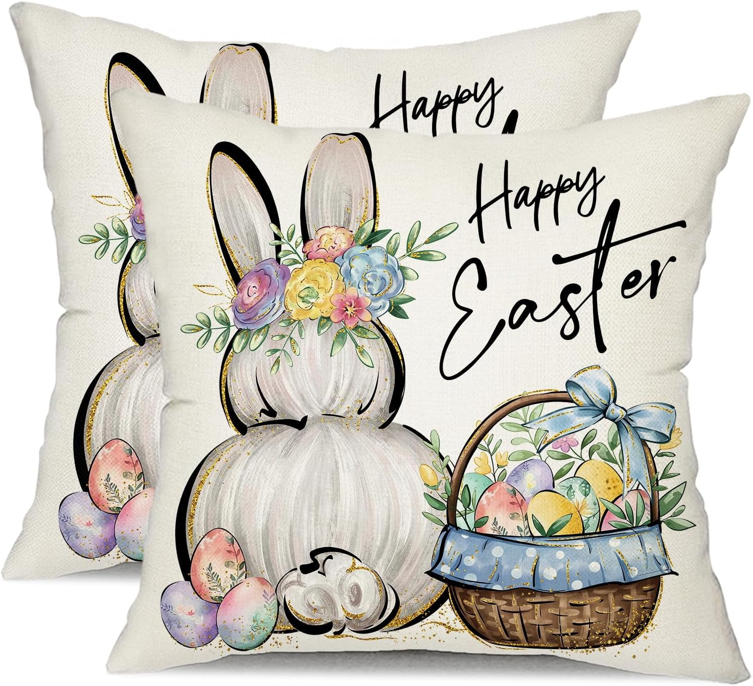 Easter Pillow Covers 18x18 Set of 2 Easter Bunny Flowers Decor for ...