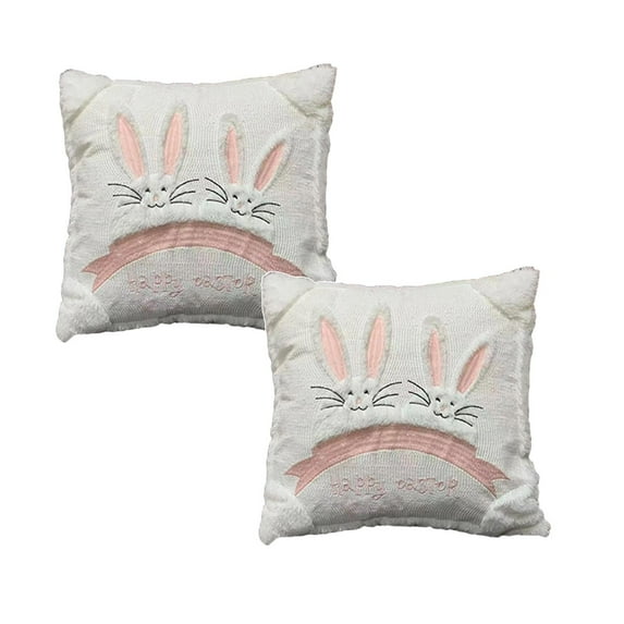 Easter Pillow Covers 18x18 inch Decorations Pink Ears White Rabbit Soft ...