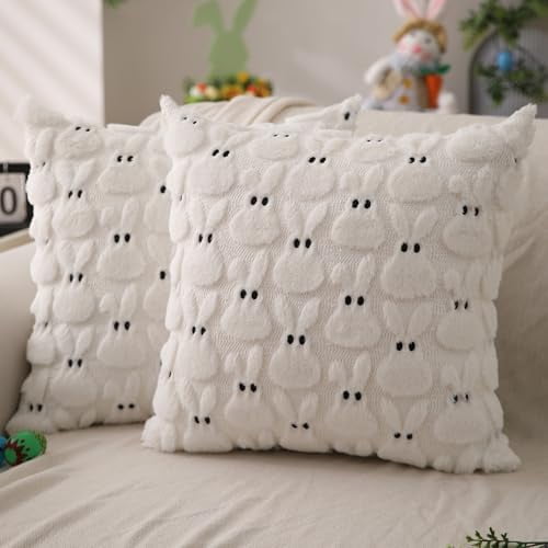 Easter Pillow Covers 18x18 inch Set of 2 Easter Decoration Cream White ...