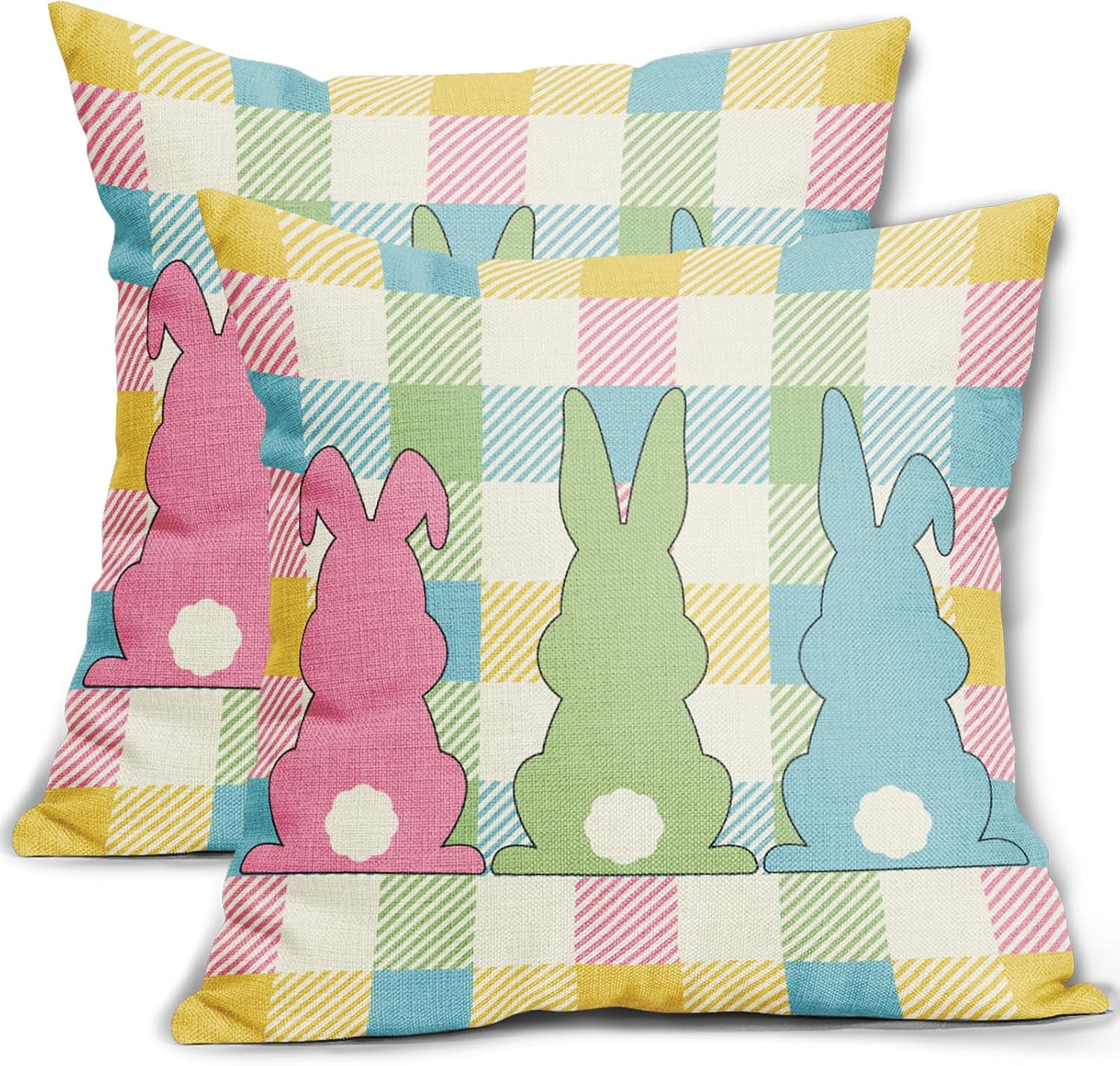 Easter Pillow Covers 20x20 Inch Set of 2 Easter Green Pink Blue Bunny ...