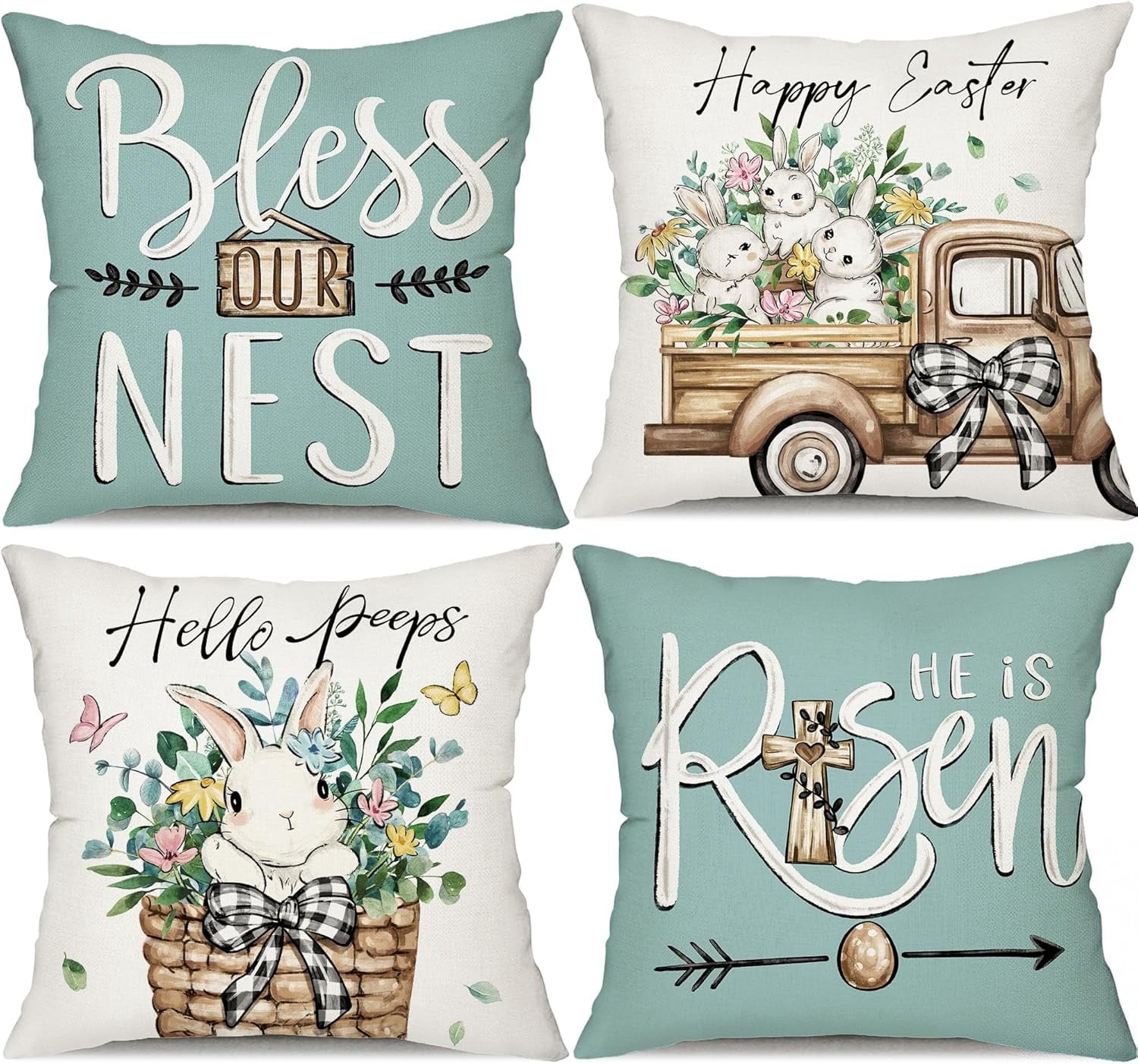 Easter Pillow Covers 20x20 Set of 4 Bunny Eucalyptus Leaves Decorations ...