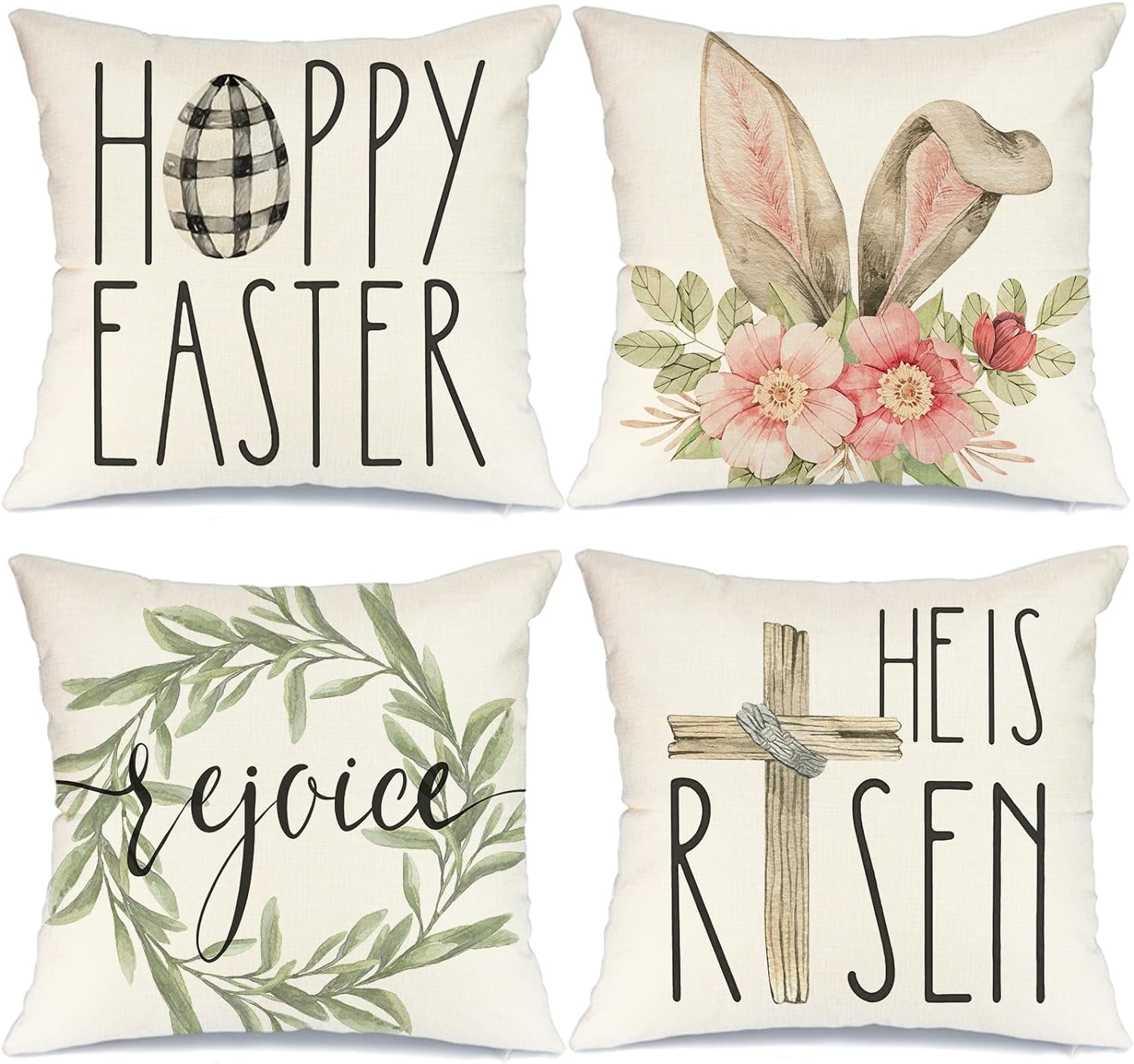 Easter Pillow Covers 20x20 Set of 4 Easter Decorations for Home He is Risen Floral Pillows Bunny ...