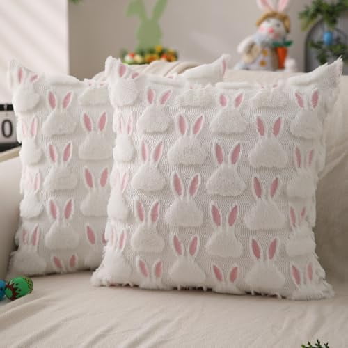 Easter Pillow Covers 20x20 inch Set of 2 Easter Decorations Pink Ears ...
