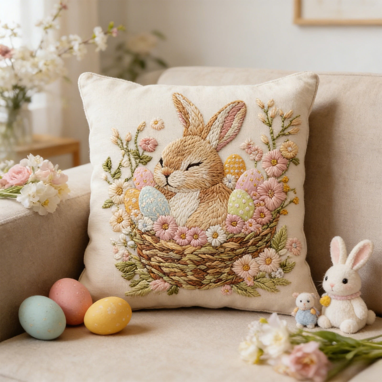 Easter Pillow Covers, BVEBJDX Bunny Floral Eggs Farmhouse Decorations ...