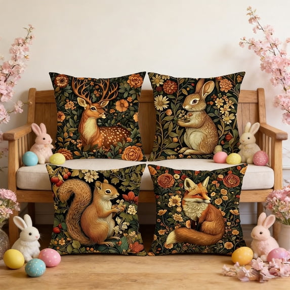 Easter Pillow Covers Set of 4, 18x18 InHO Plush Bunny and Easter Egg ...