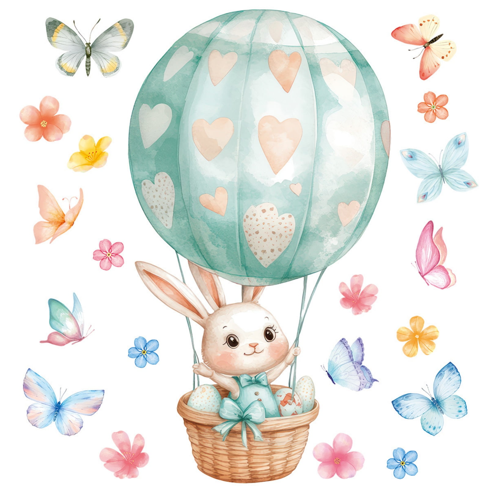 Easter Pink Bunny & Butterfly Static Stickers - Removable Decals for ...