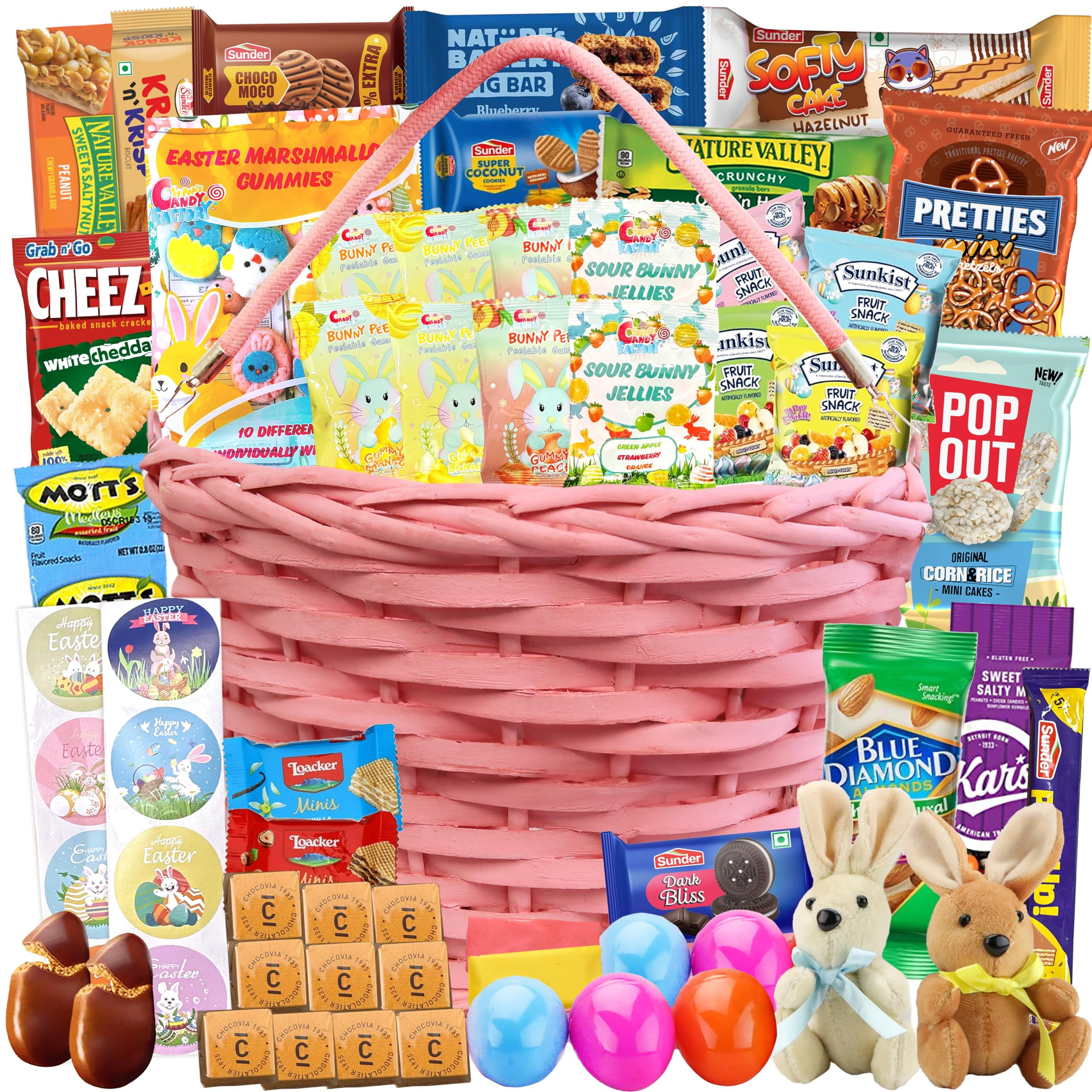 Easter Pink Round Willow XEF1 Basket (70 ct) Filled with Treats, Snacks ...