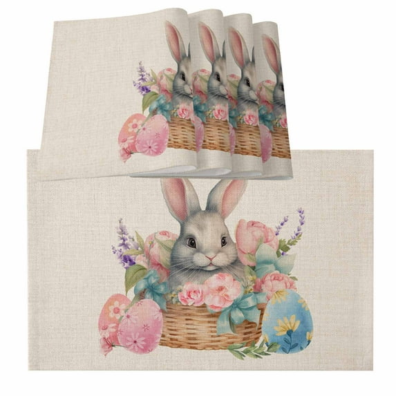 Easter, Placemats for Dinning Table Set of 6, Rustic Easter Basket Eggs ...