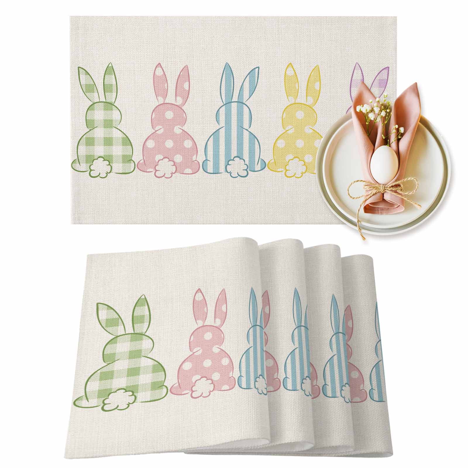 Easter Placemats Set of 1, Polka Dot Bunny Heat Insulated Linen Place ...