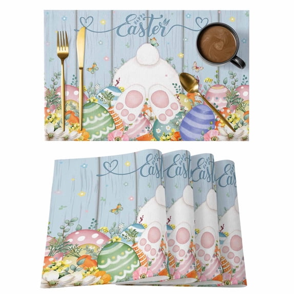 Easter Placemats Set of 1, Spring White Rabbit Tail Eggs Floral Blue ...
