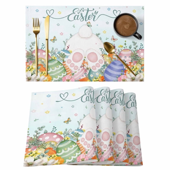 Easter Placemats Set of 12, Spring Bunny Tail Colored Eggs Leaf ...