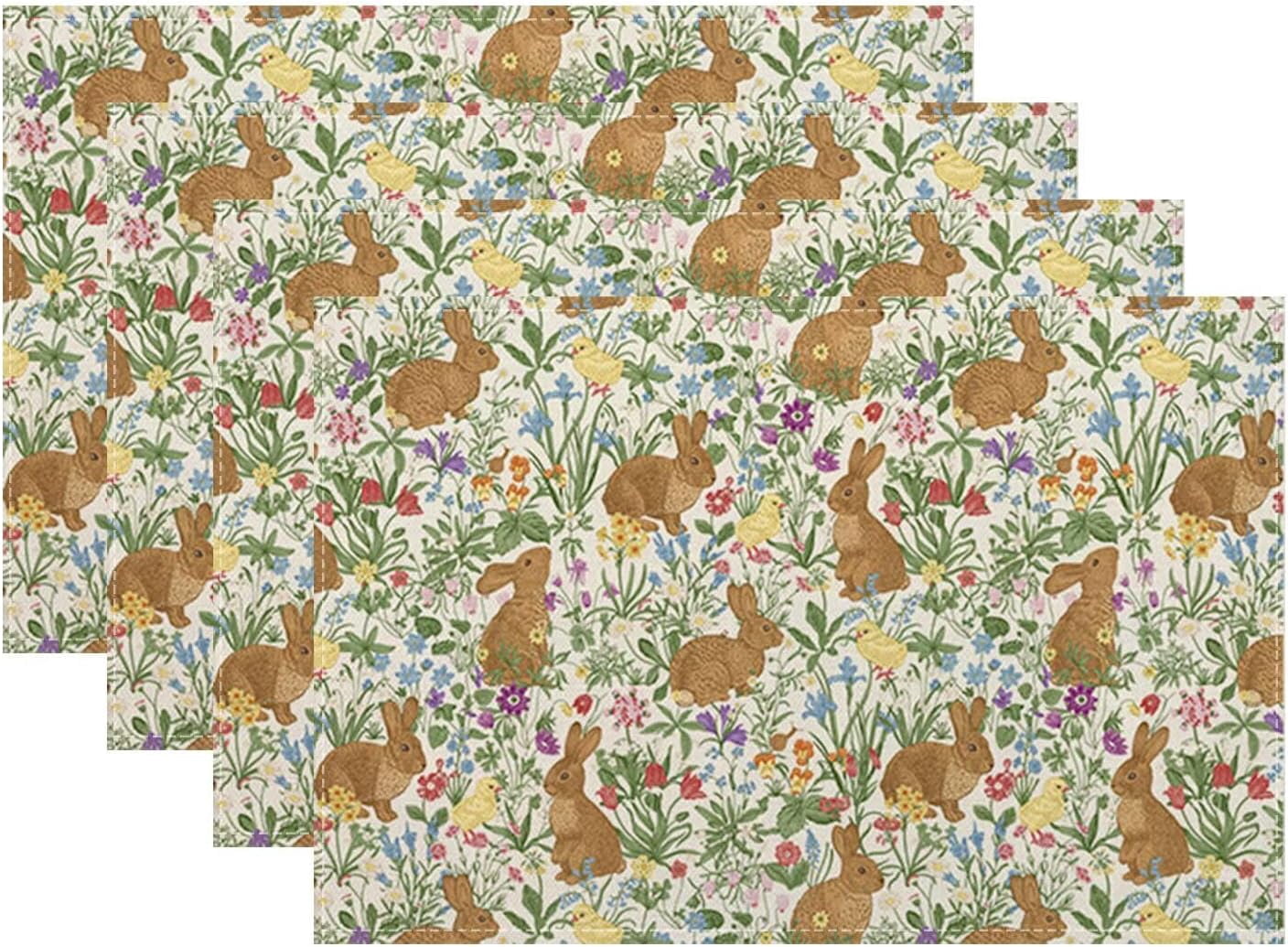 Easter Placemats Set of 4, Spring Rabbit Bunny Floral Flower Decorative ...