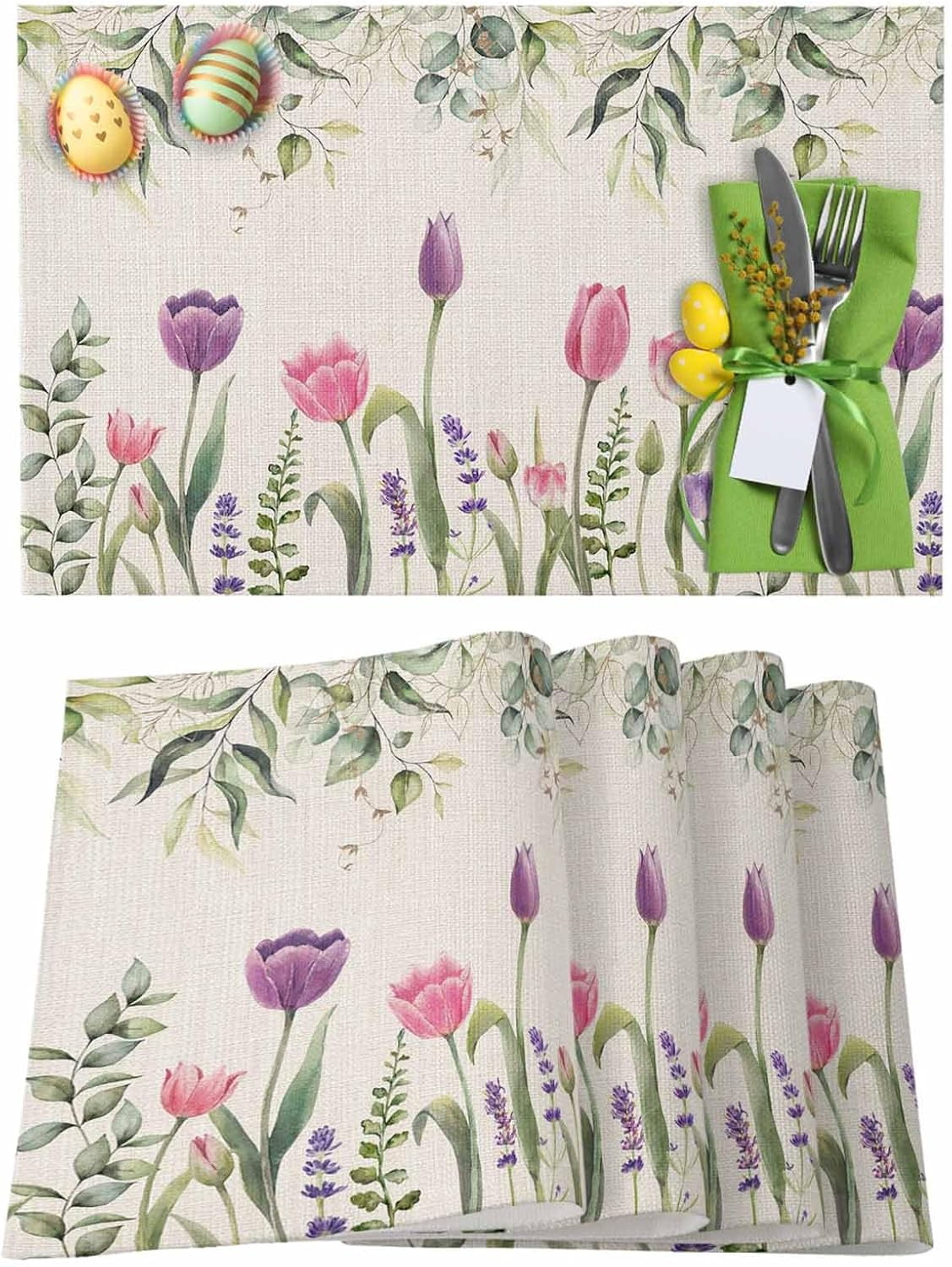 Easter Placemats Set of 4, Tulip Flowers Spring Floral Placemat for ...