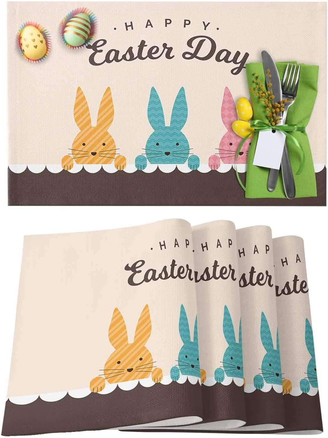 Easter Placemats Set of 6, Easter Bunny Placemat for Dining Table ...
