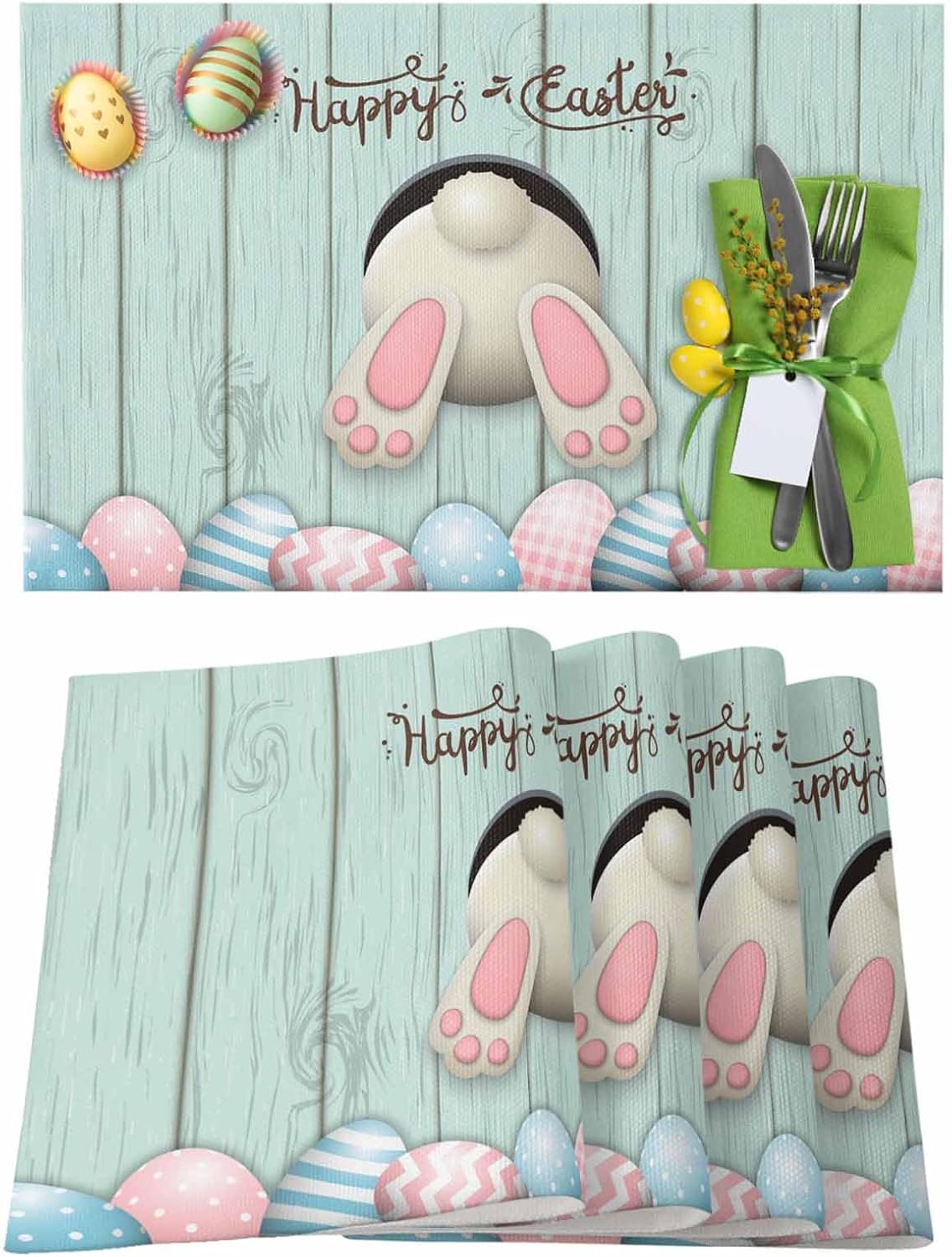 Easter Placemats Set of 6, Bunny''s Butt Placemat for Dining Table ...