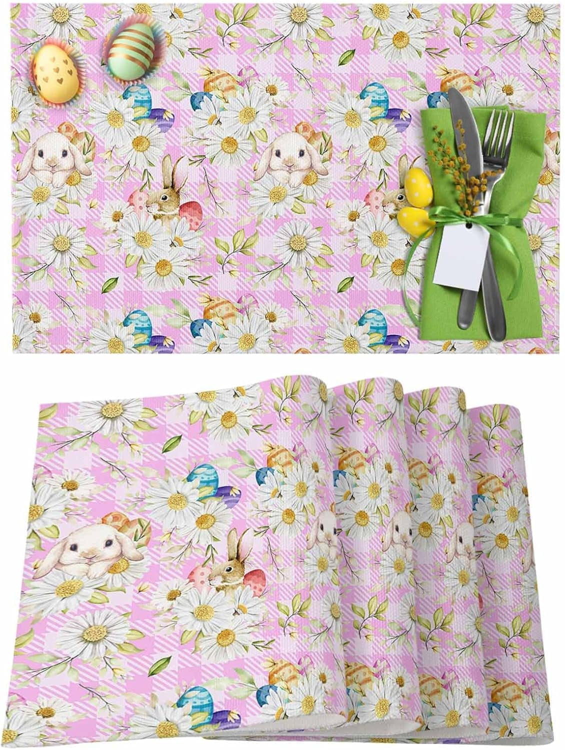 Easter Placemats Set of 6, Rabbit Bunny Placemat for Dining Table ...