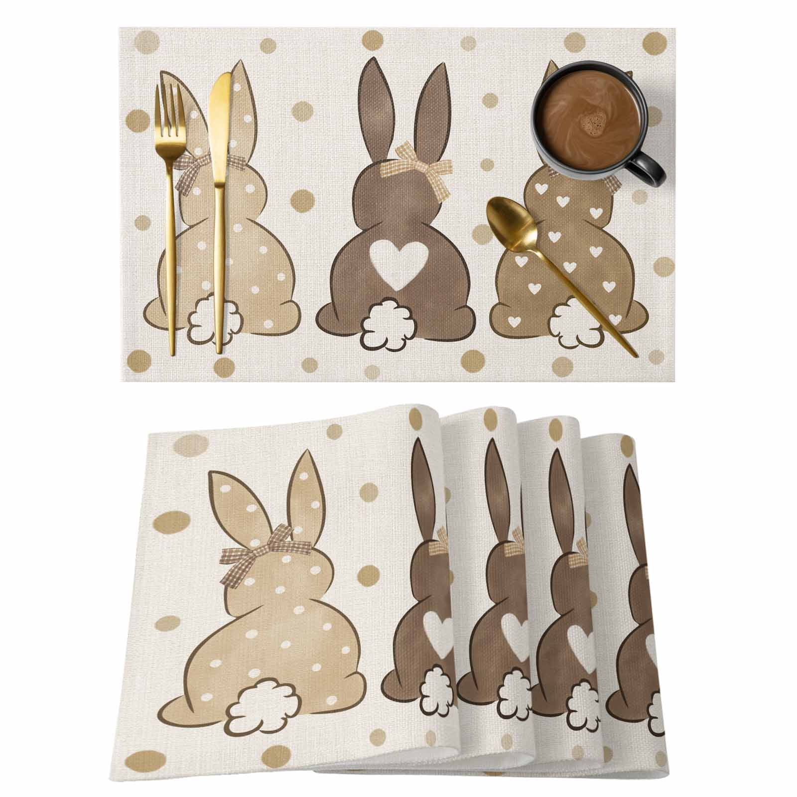 Easter Placemats Set of 6, Polka Dot Bunny Non-Slip Place Mats Washable ...