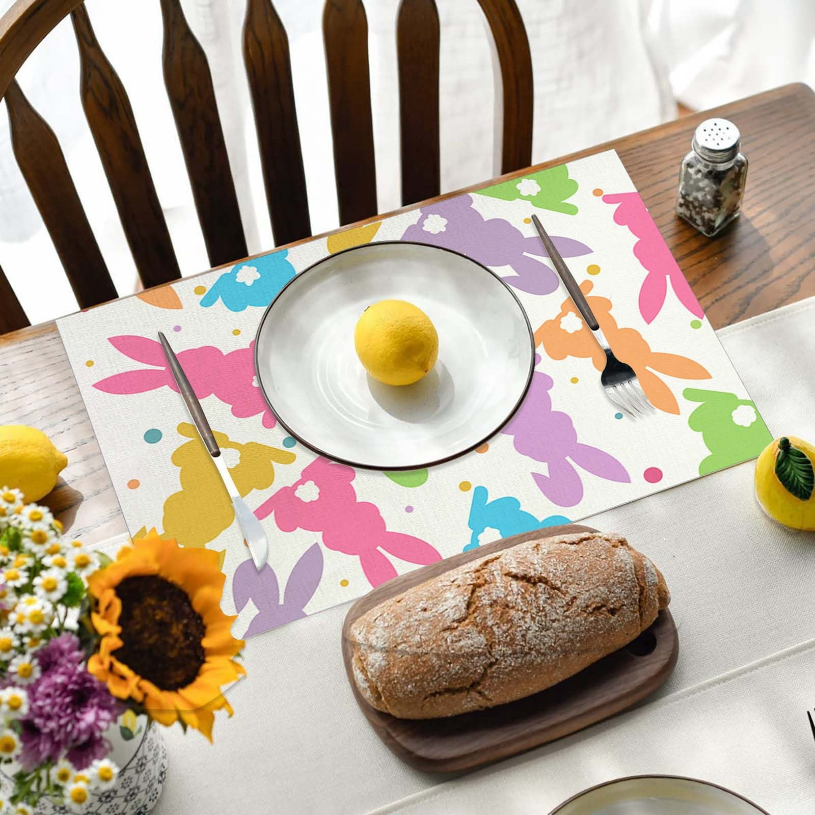 Easter Placemats With Realistic Bunny Pattern Easter Decoration ...
