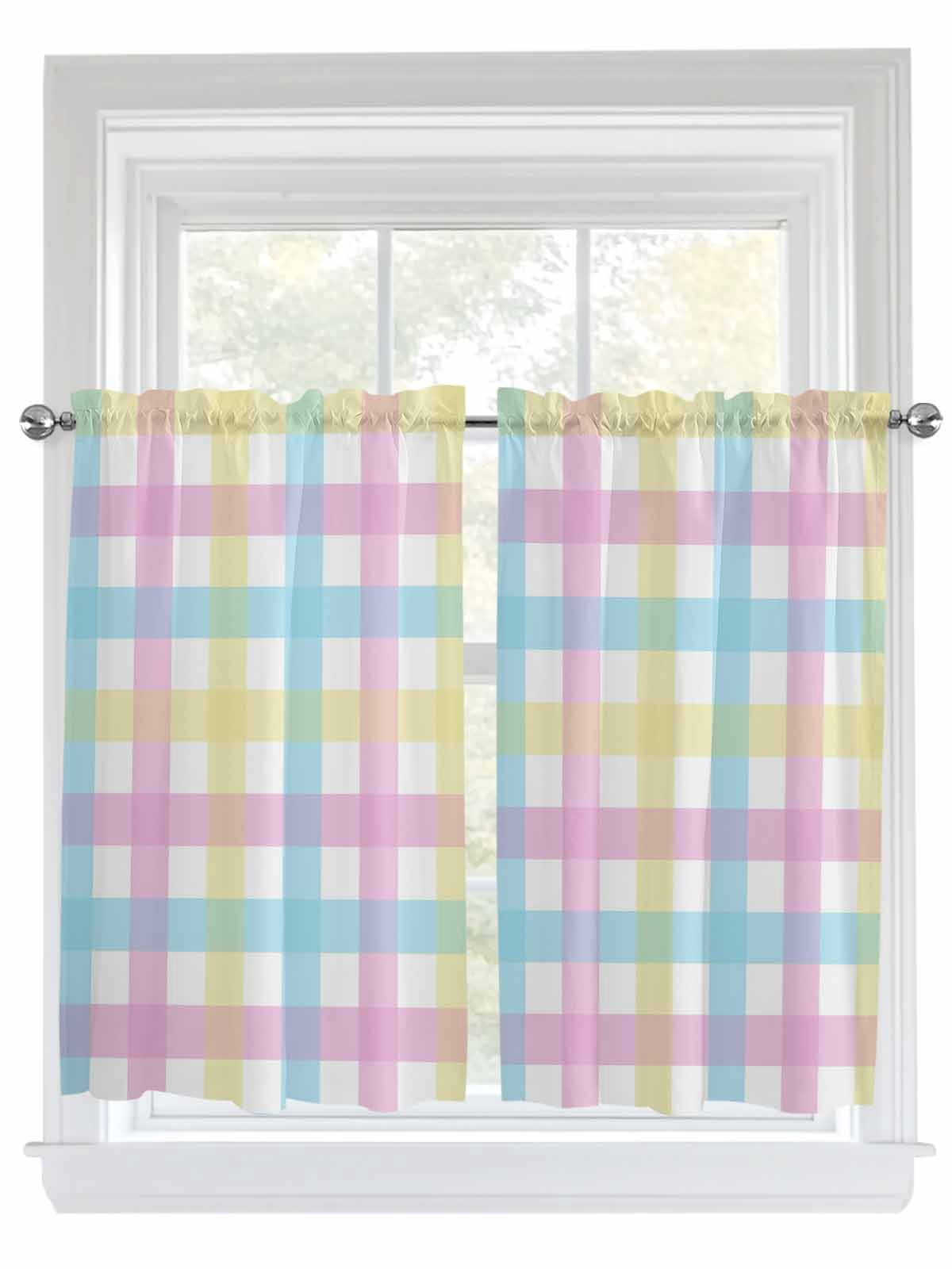 Easter Plaid 2 Panel Kitchen Curtains for Windows, Spring Buffalo Plaid ...