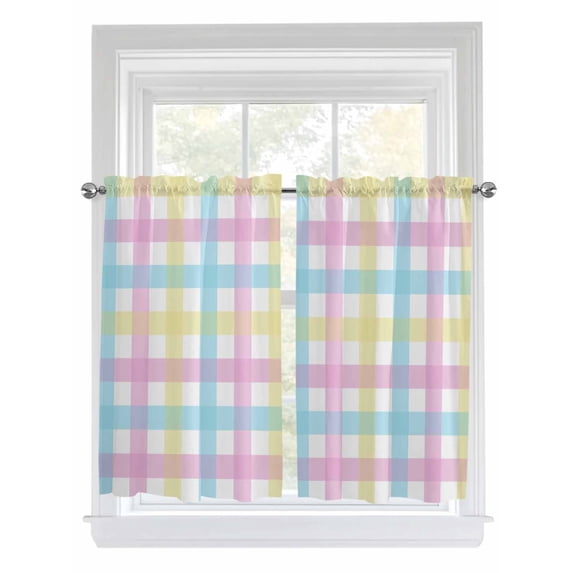 Easter Plaid 2 Panel Kitchen Curtains for Windows, Spring Buffalo Plaid ...