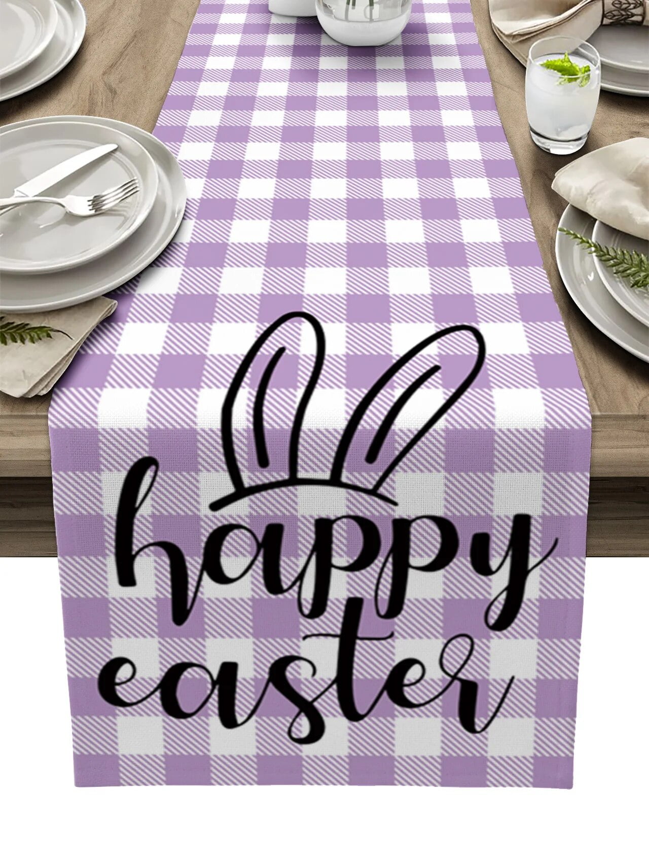 Easter Plaid Background Text Table Runner Wedding Decor Table Cover ...