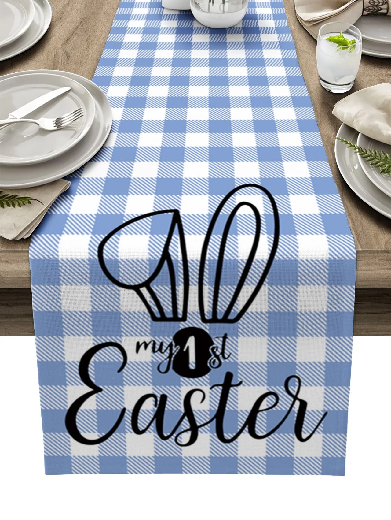 Easter Plaid Background Text Table Runner Wedding Decor Table Cover ...