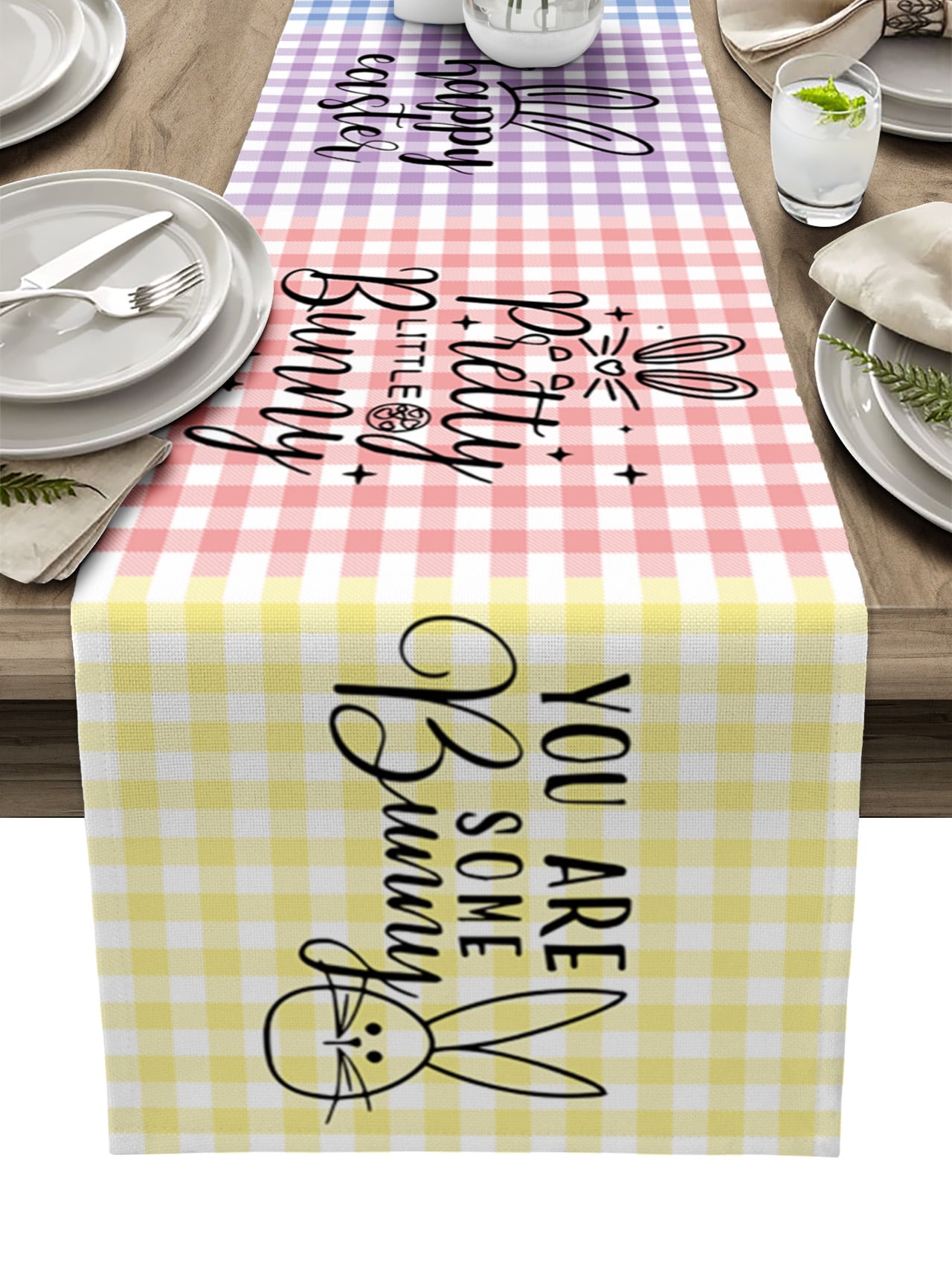 Easter Plaid Background Text Table Runner Wedding r Table Cover Modern ...