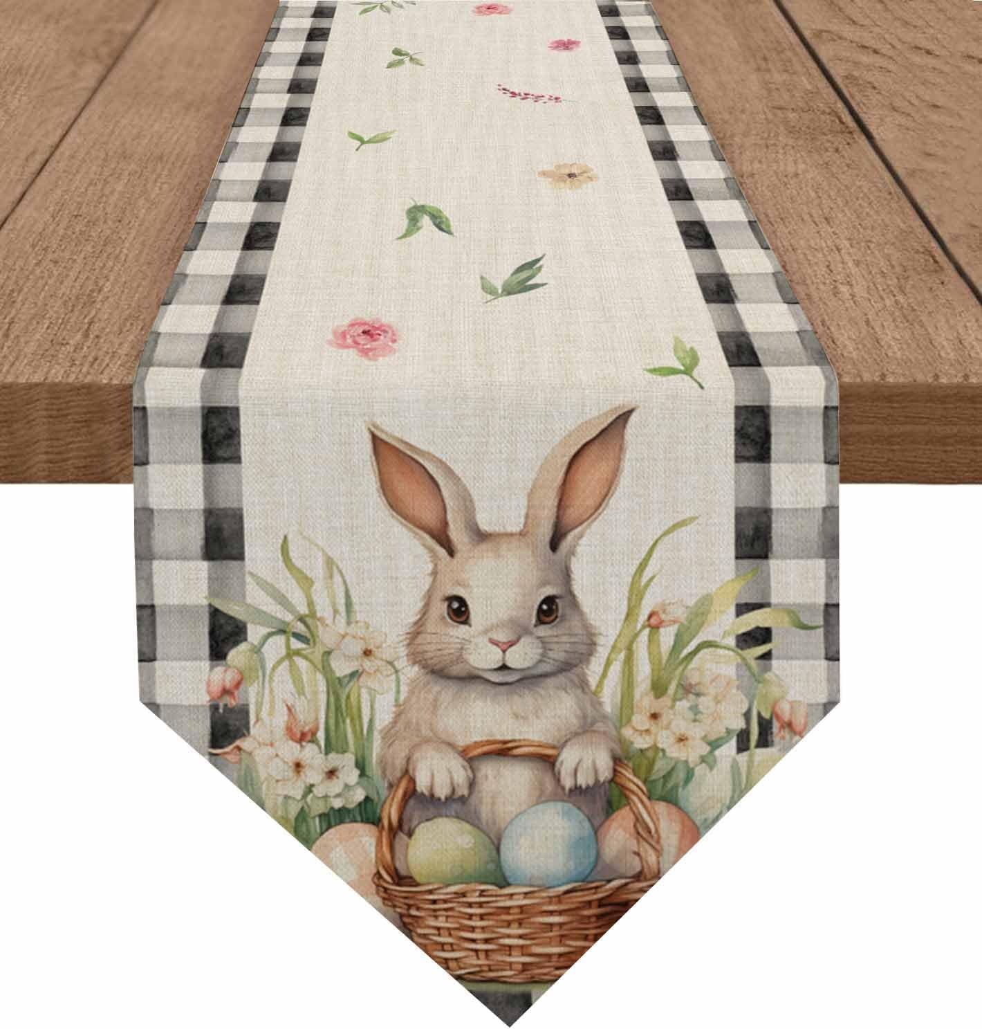 Easter Plaid Black Cotton and Linen Triangle Table Runners Long Dresser ...