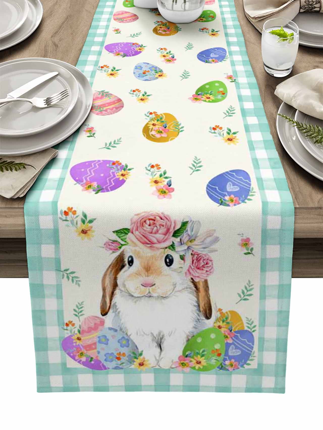 Easter Plaid Bunny Egg Watercolor Green Table Runner ration Home r Dinner Table ration Table r ...