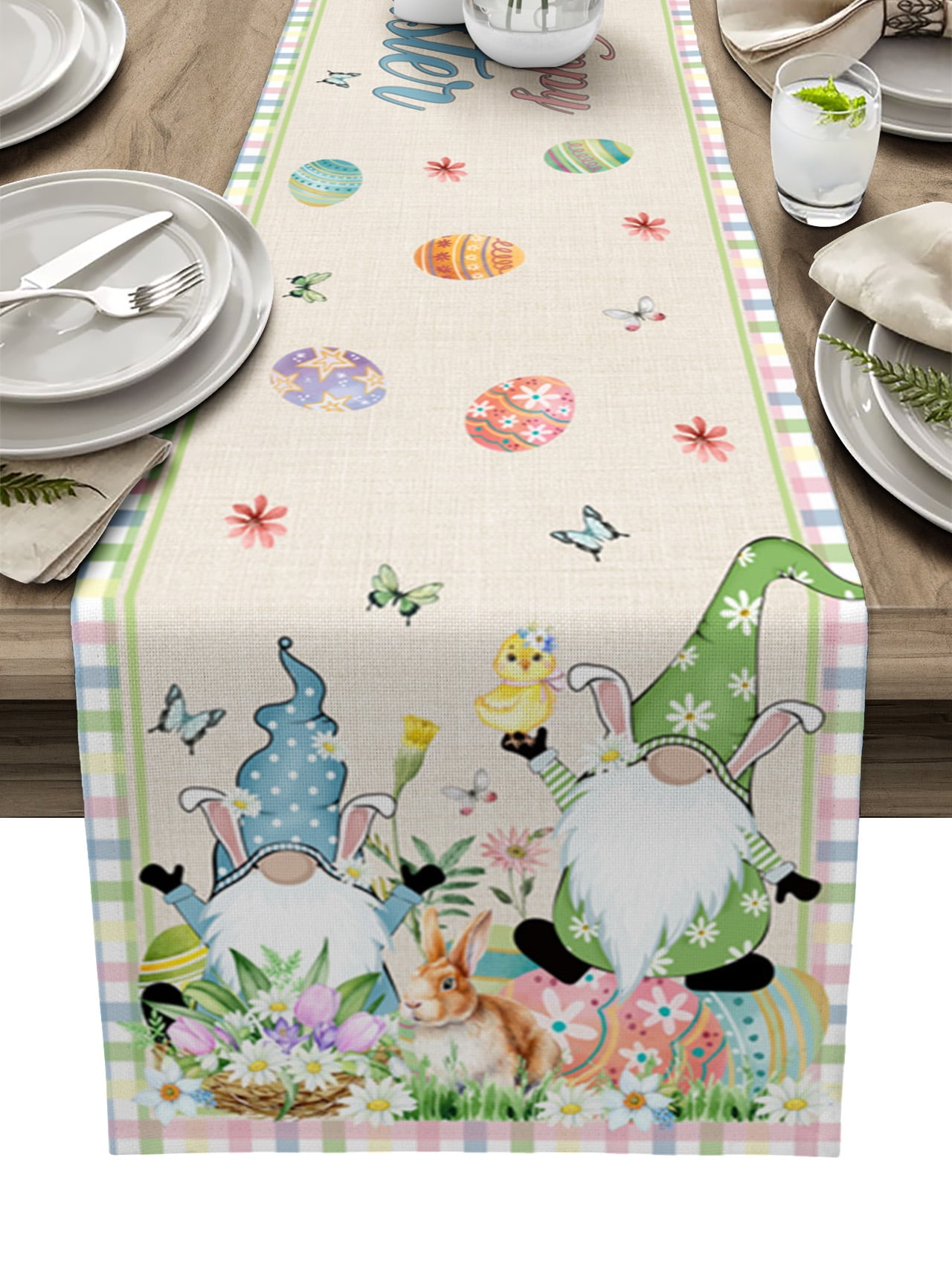 Easter Plaid Bunny Egg Watercolor Green Table Runner ration Home r Dinner Table ration Table r ...