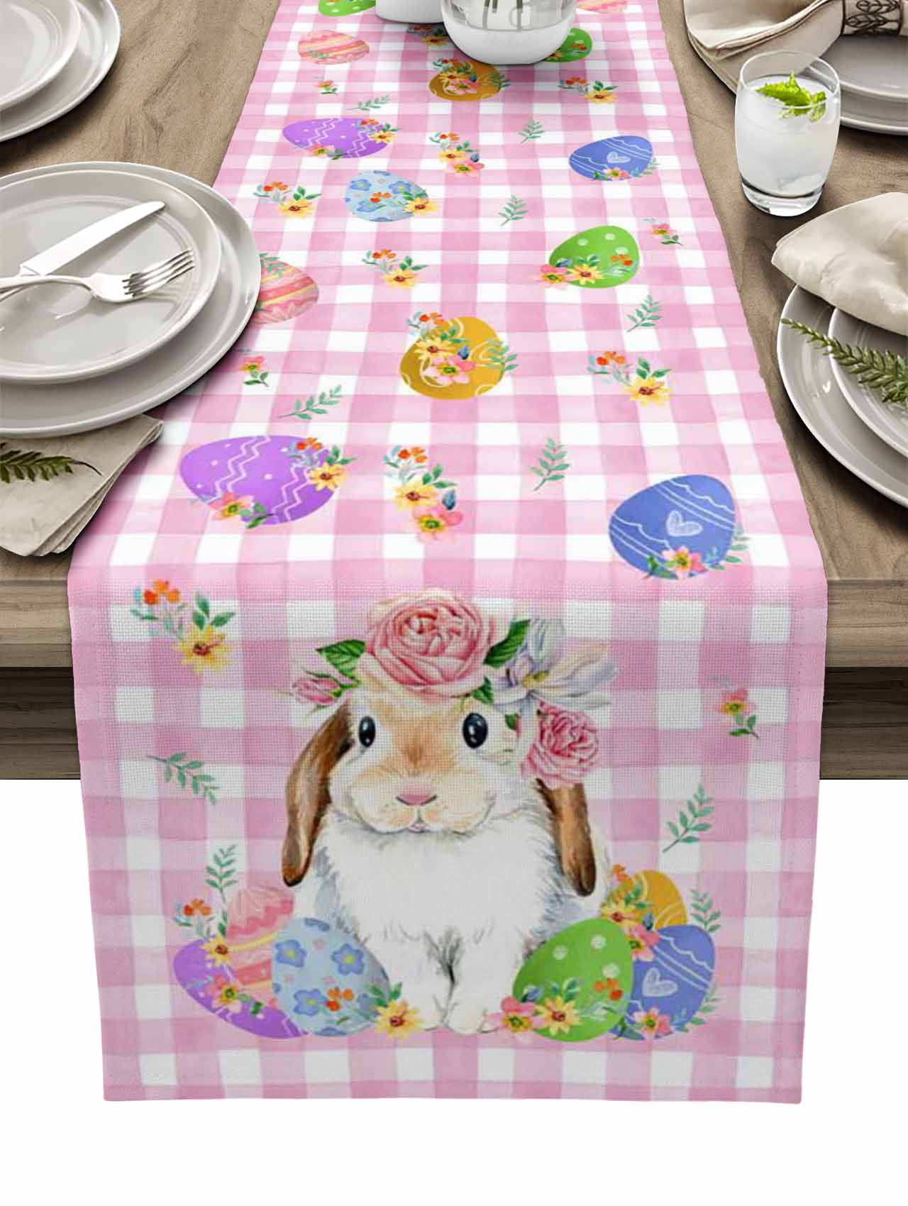 Easter Plaid Bunny Egg Watercolor Green Table Runner ration Home r Dinner Table ration Table r ...